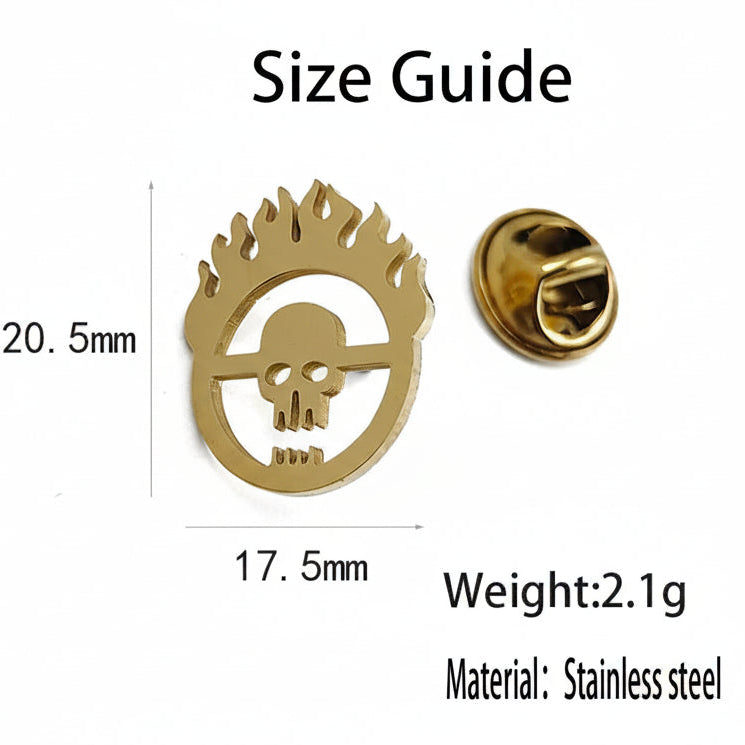 Flame Skull Lapel Pin - 18K Gold Plated Gothic Brooch for Men – Custom ...