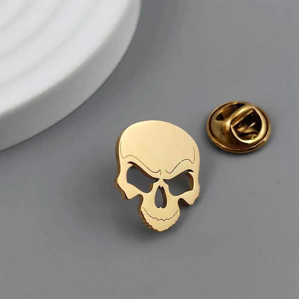 Skeleton Pattern Skull Brooch - 316L Stainless Steel Birthday Gift Pin ...
