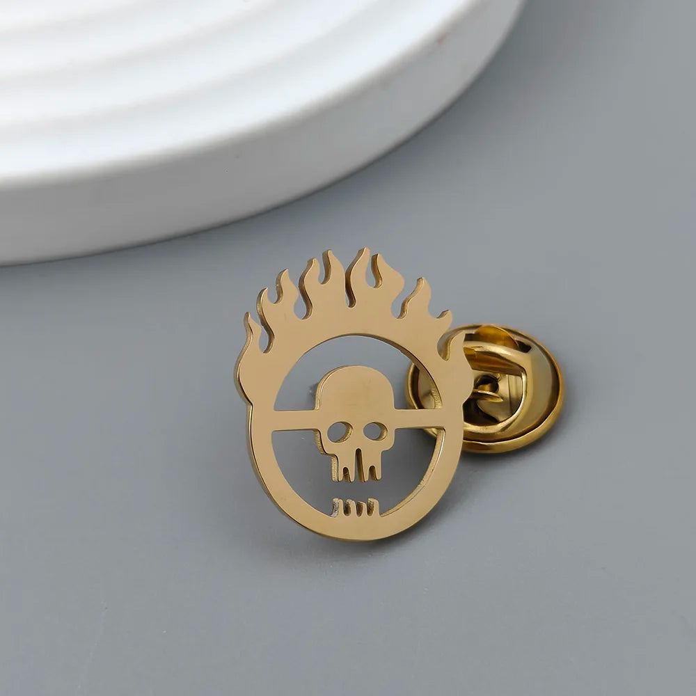 Flame Skull Lapel Pin - 18K Gold Plated Gothic Brooch for Men – Custom ...