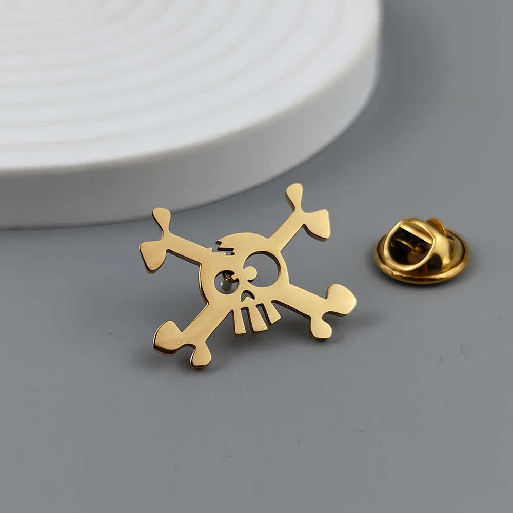 Classic Skull Lapel Pin - 316L Stainless Steel 18K Gold Plated Badge ...